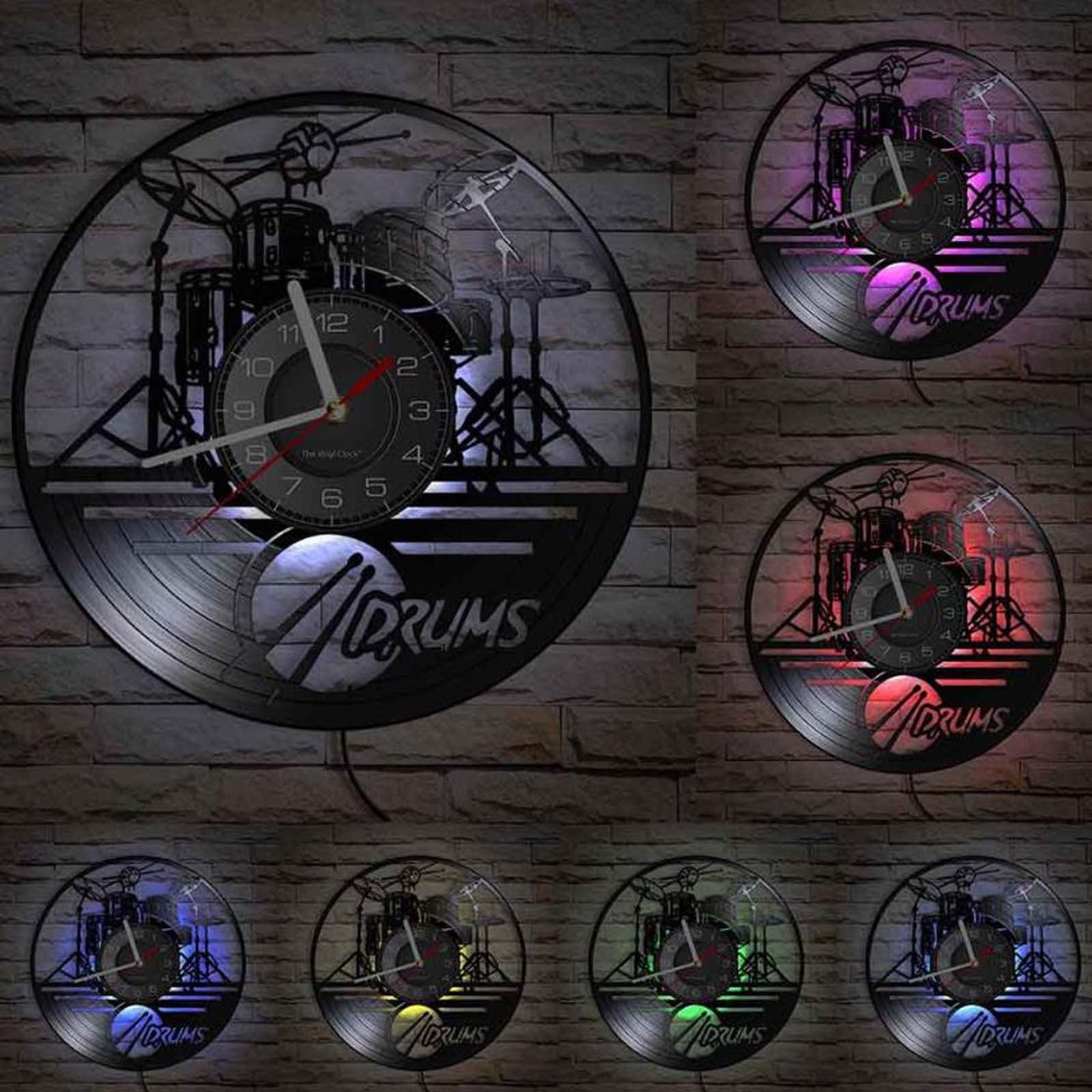 Home Decor Gnobogi Vinyl Record Wall Clock Car Clock Shelf Drum Musical ...