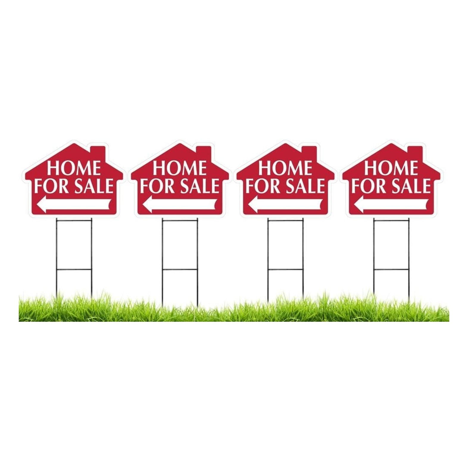 Home for Sale House Shaped Sign Kit with Stands - 4 Pack 4 Signs and 4 Stands Red) Durable ...