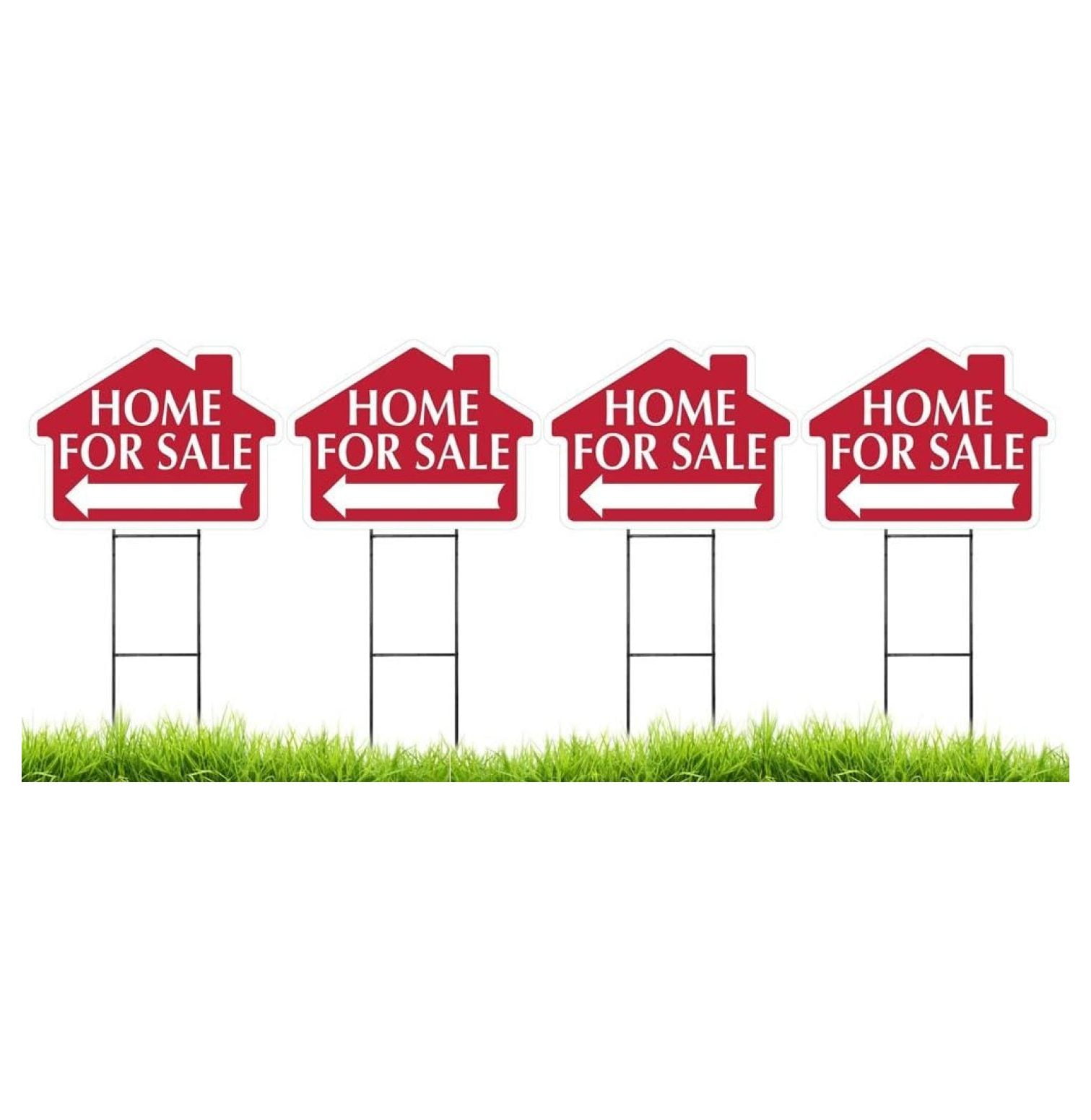 Home for Sale House Shaped Sign Kit with Stands - 4 Pack 4 Signs and 4 ...