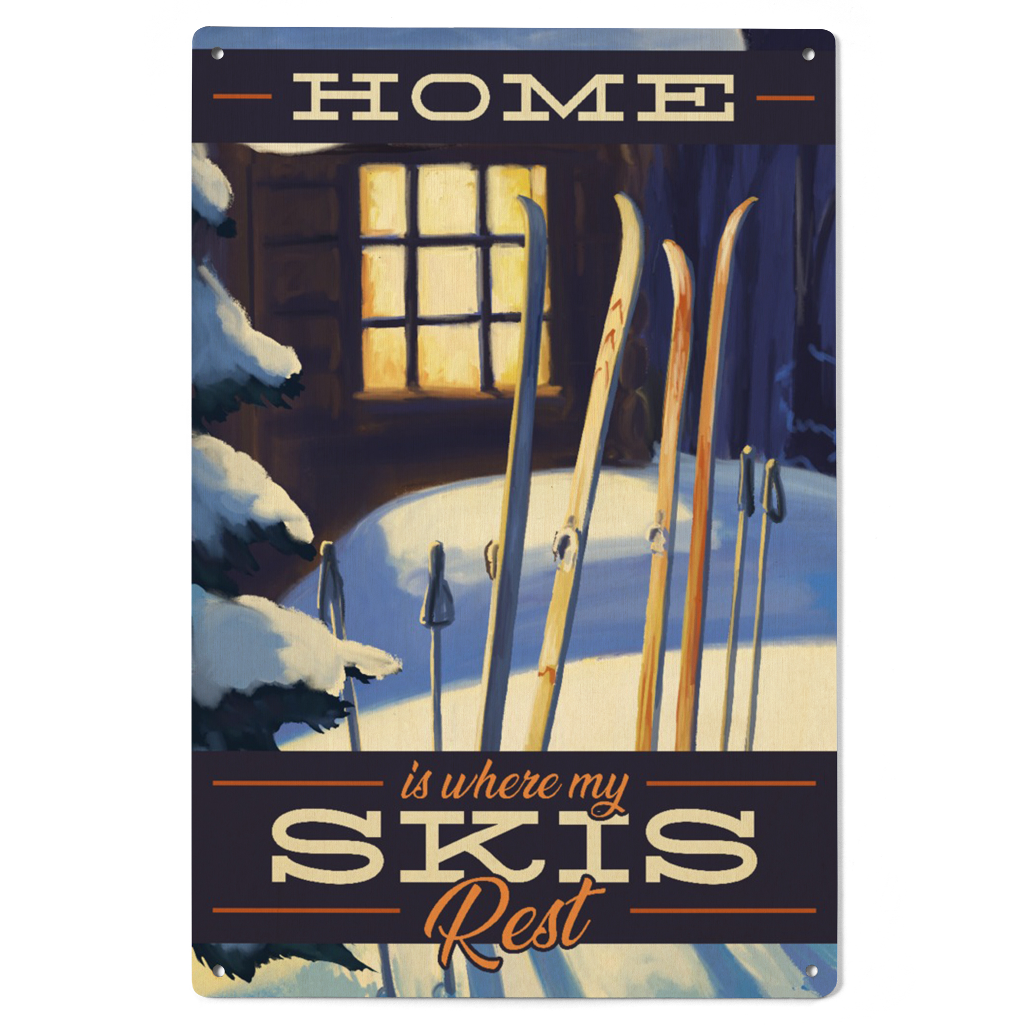 Home is Where My Skis Rest, Skis Outside Cabin Birch Wood Wall Sign ...