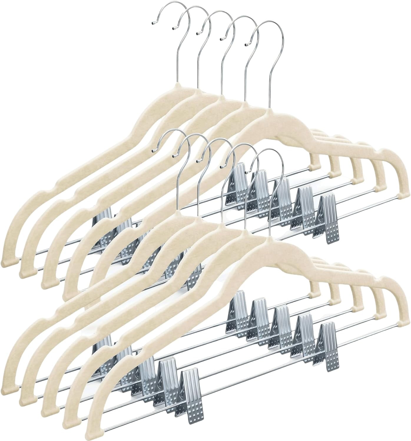 Home-it 10 Pack Clothes Hangers with Clips Ivory Velvet Hangers use for ...