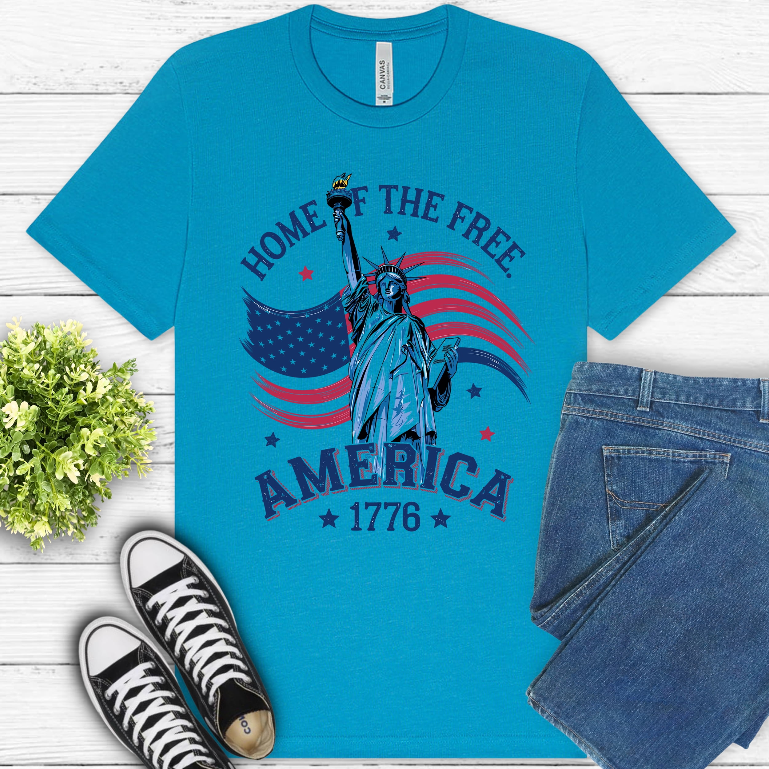 Home of the Free America 1776 Shirt | Patriotic Statue of Liberty Tee ...