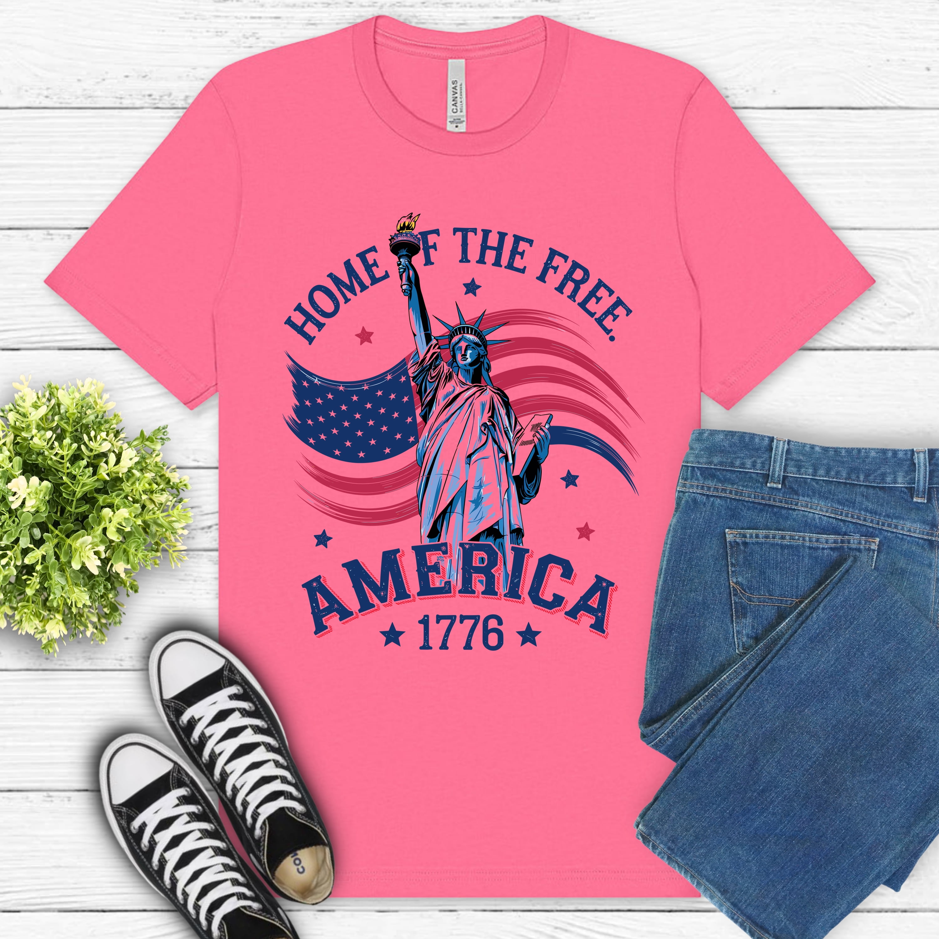 Home of the Free America 1776 Shirt | Patriotic Statue of Liberty Tee ...