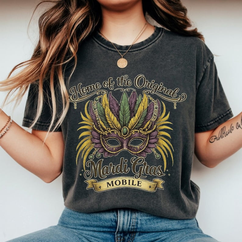 Home of the Original Mardi Gras Mobile Alabama Carnival Mask Graphic ...