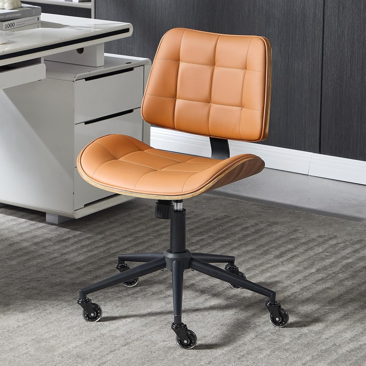Home office chair, no armrests, with wheels, adjustable height, leather ...