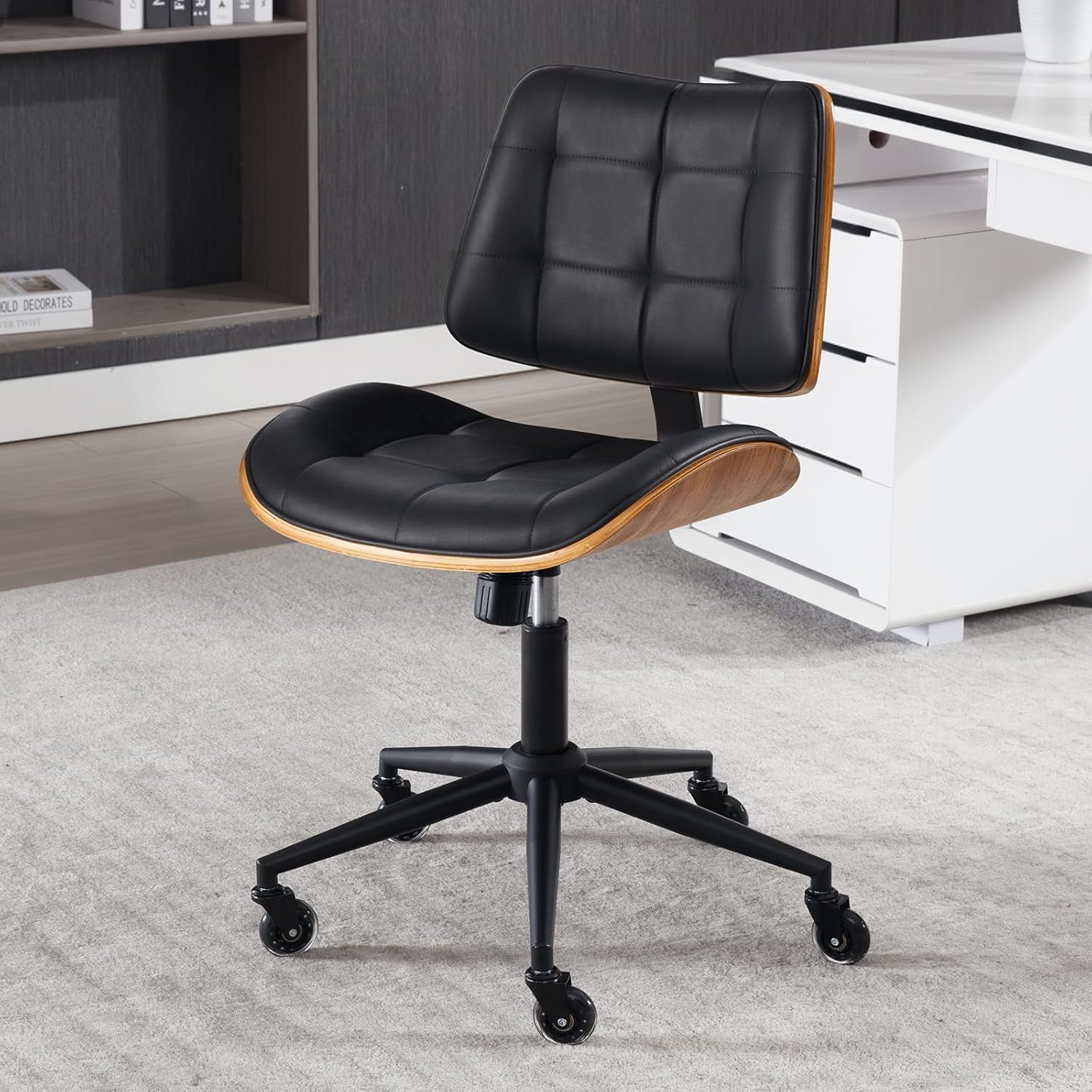 Home office chair, no armrests, with wheels, adjustable height, leather ...
