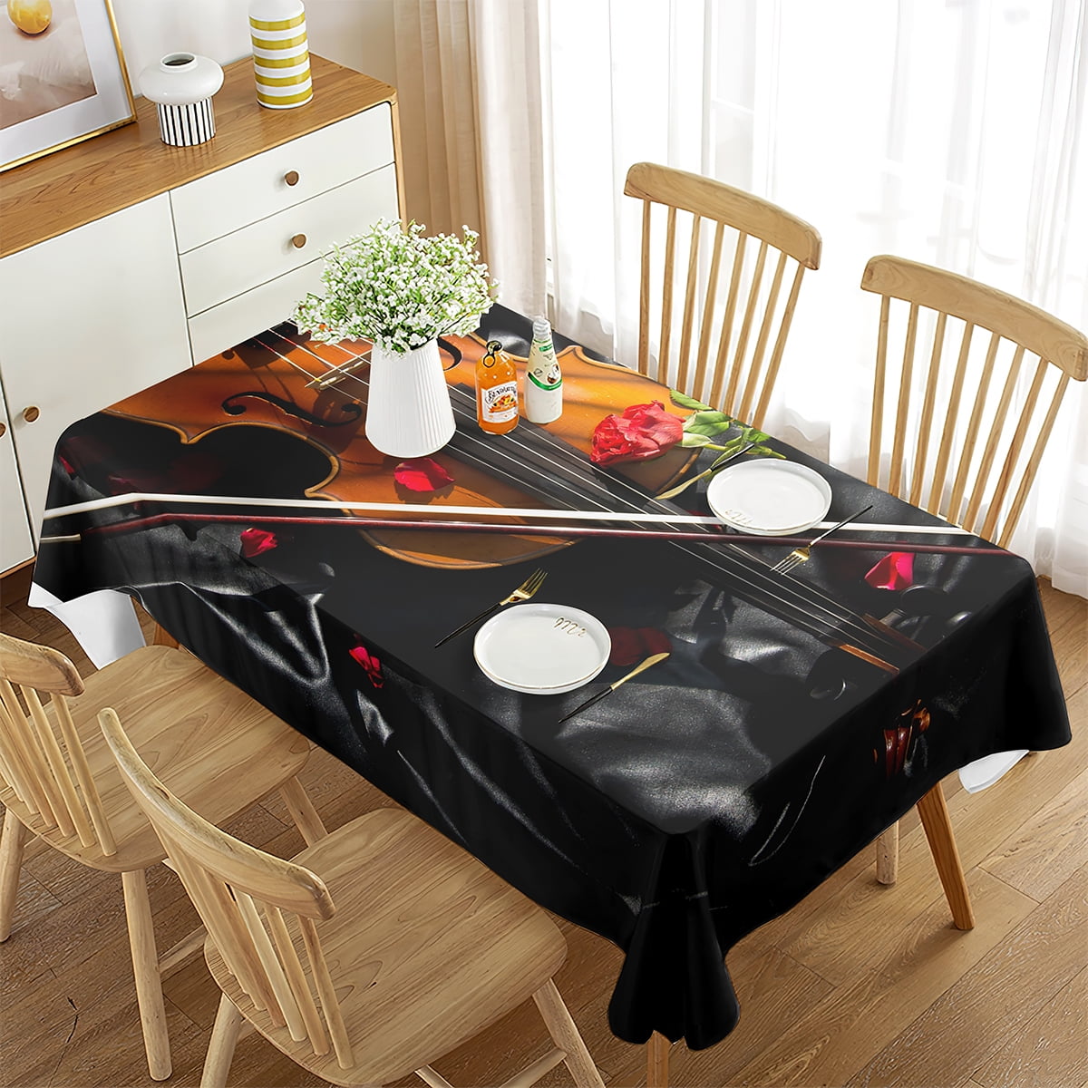 Home ration Music Violin Polyester Tablecloth Piano Modern Desk Sofa ...