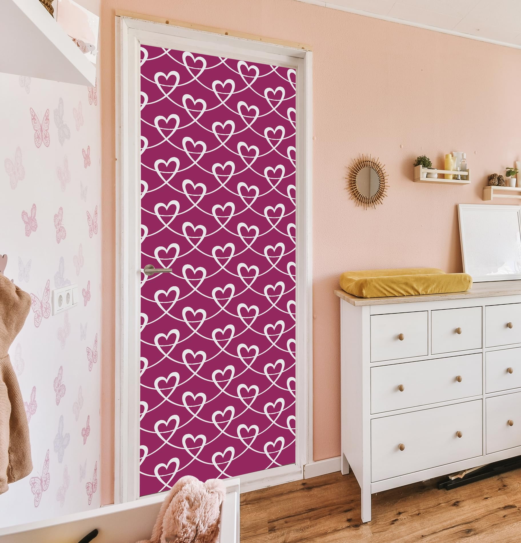 Home ration Pink Heart Color Girl Printed Self-Adhesive DIY Door ...