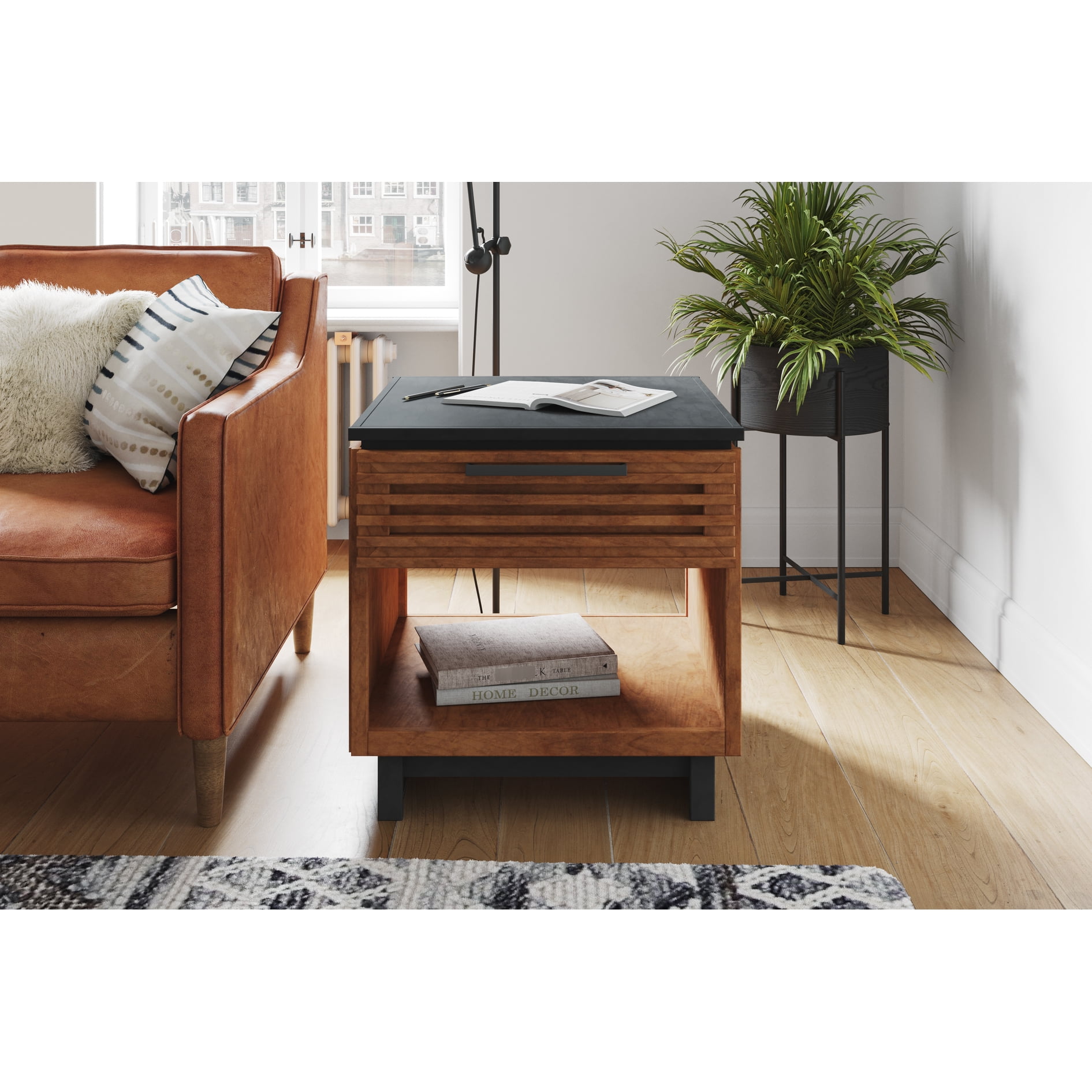 Home's Side Table 24" - Black With Bourbon, Solid Wood, No Assembly ...