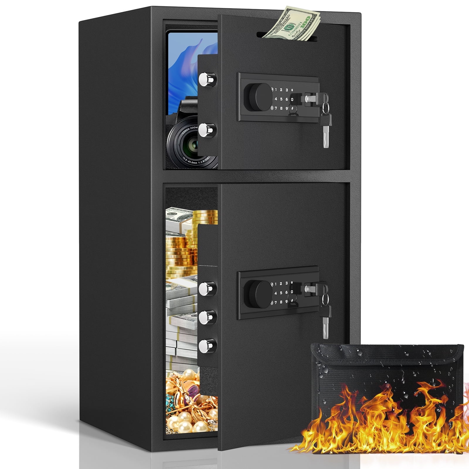 Home safe with fireproof safe box,digital home safe with deposit slot ...