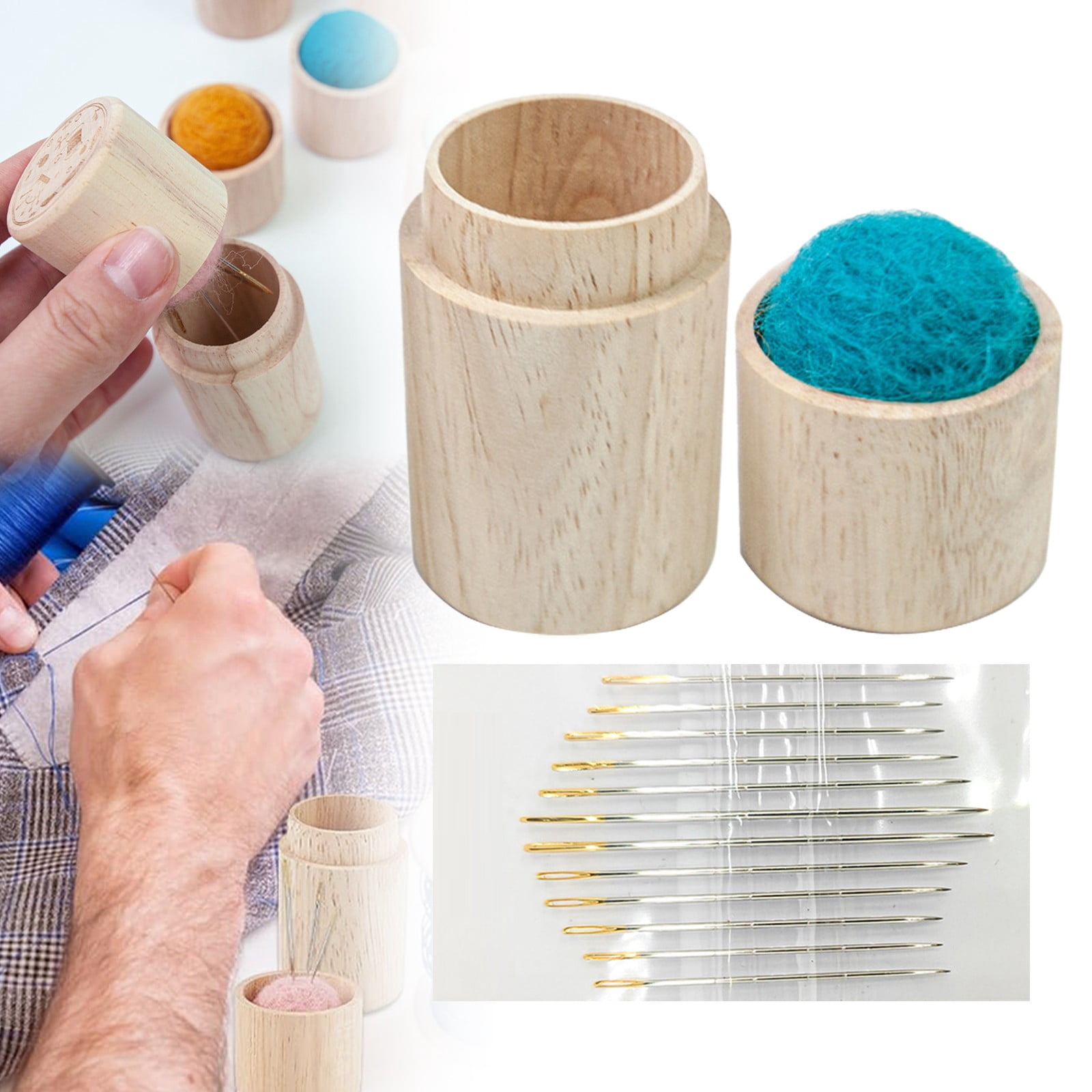 Home Textile Storage,Wooden Sewing Needle Holder Pincushion Portable ...