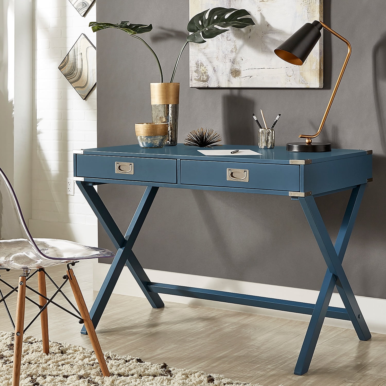 HomeBelle Bluesteel Finish X-Base Box Desk (78E581ABST) - Walmart.com