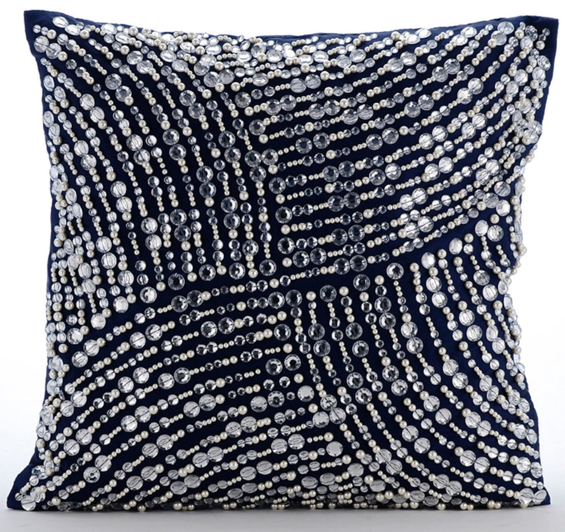 The HomeCentric Cushion Cover Sofa Navy Blue Pillow Shams Sequins ...