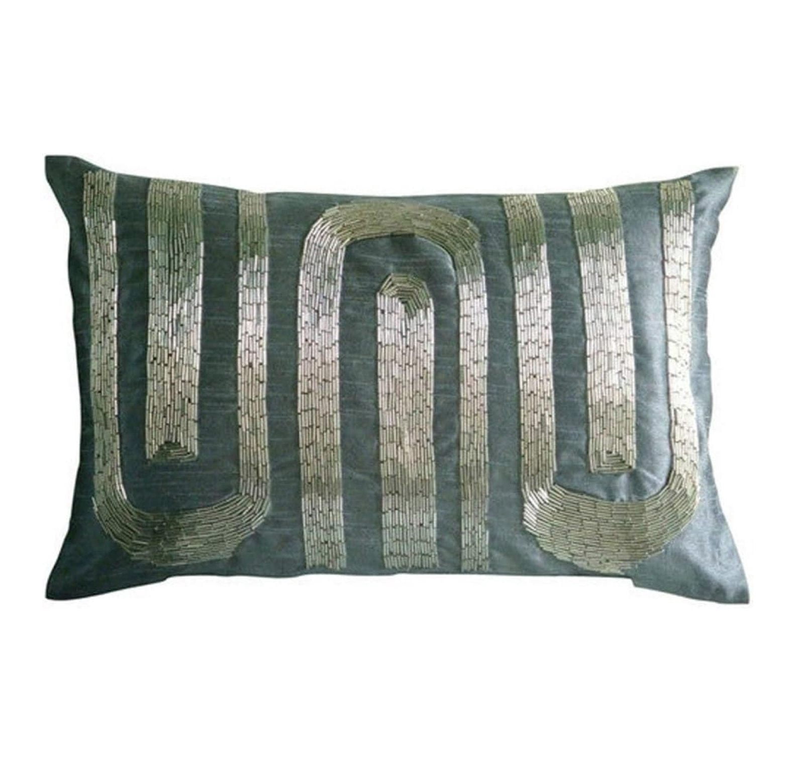 HomeCentric Dull Blue Lumbar Pillow Cover - 12x26 inch, Silk, Geometric ...