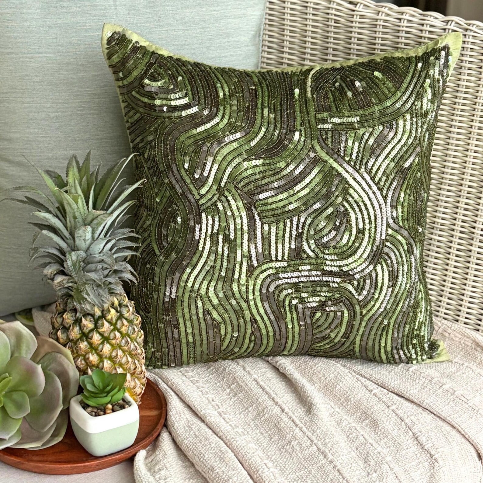 The HomeCentric Green Pillow Shams, Sequins Beaded Sparkly Glitter ...