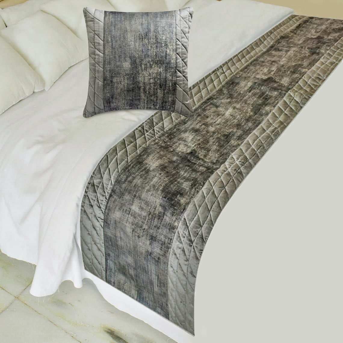 The HomeCentric King / Queen / Twin Gray Decorative Bed Runner Queen 74 ...