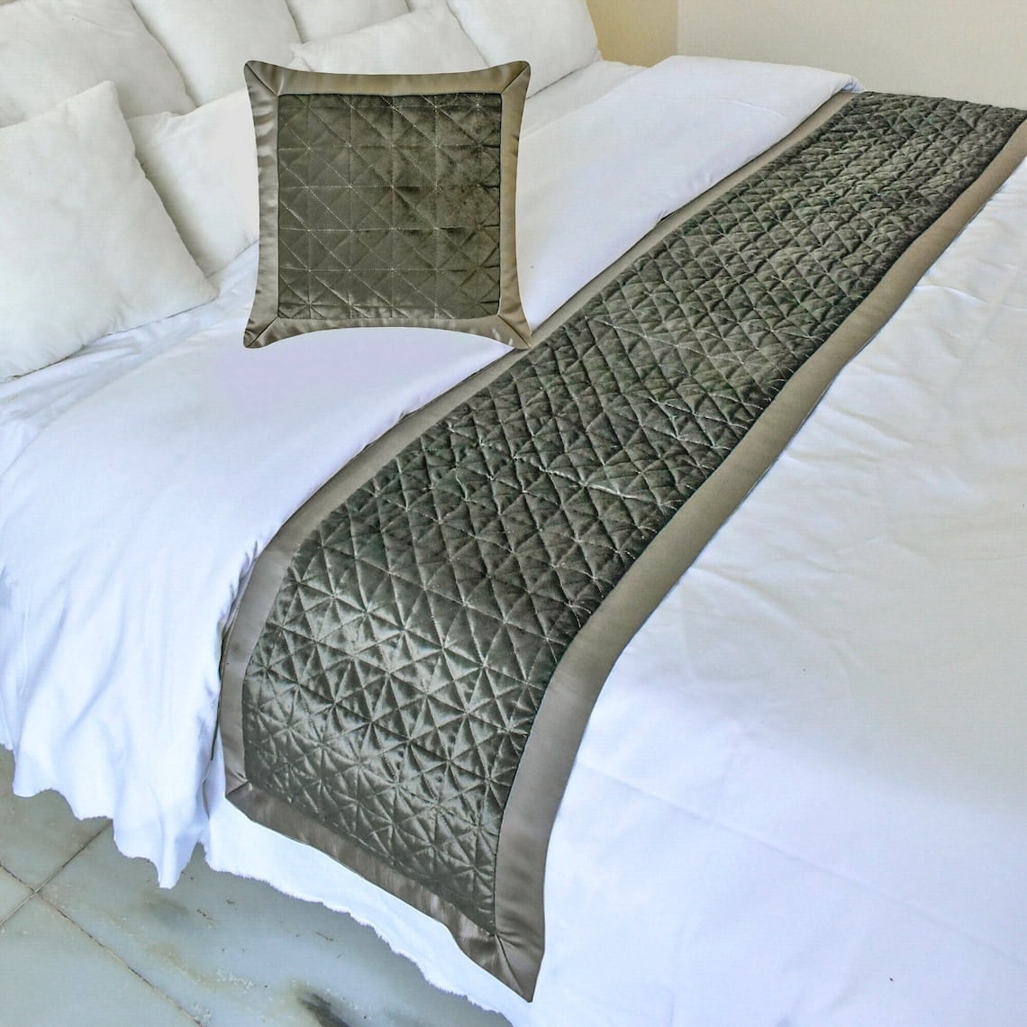 The HomeCentric King / Queen / Twin Grey Decorative Bed Runner Full 68 ...