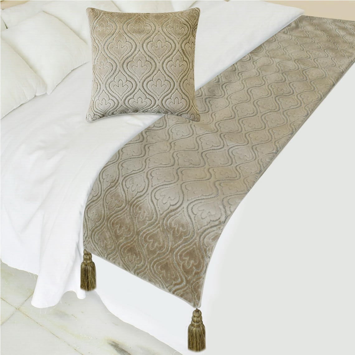 The HomeCentric King / Queen / Twin Pearl Beige Decorative Bed Runner ...