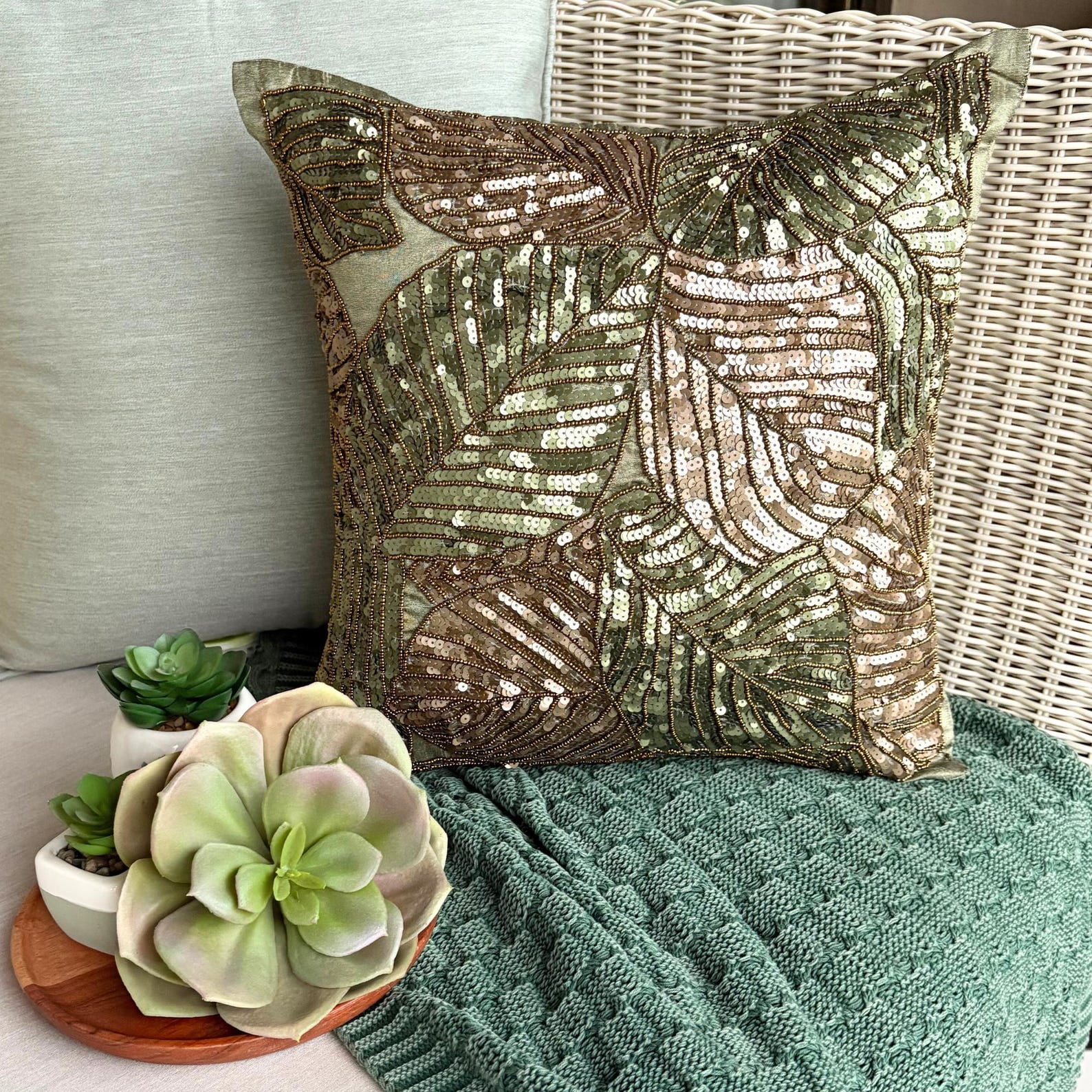 The HomeCentric Olive Green Shams Sequins Beaded Antique Botanical ...