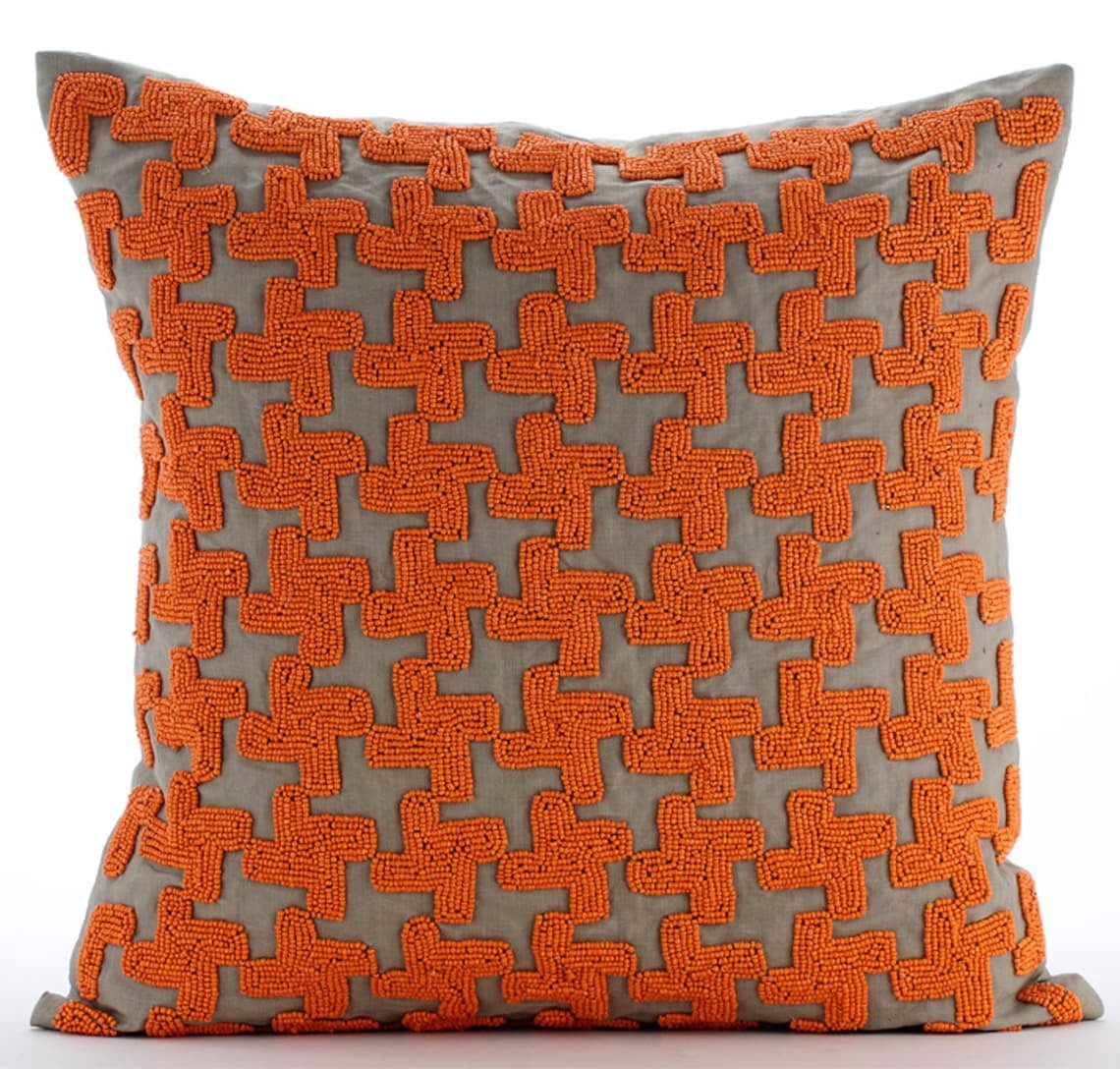 The HomeCentric Orange Shams, Orange Beaded Lattice Trellis Pillow ...