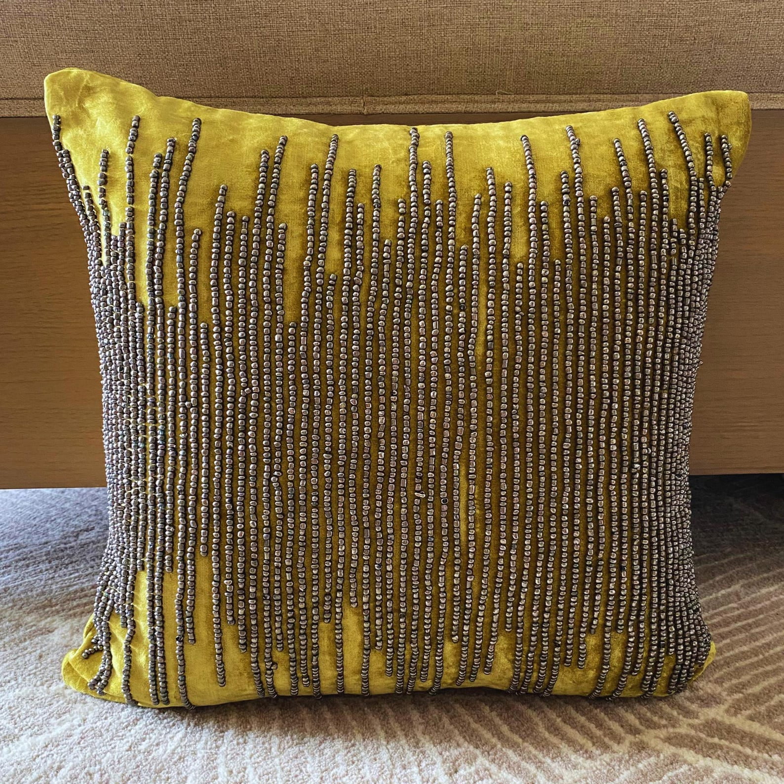 The HomeCentric Pillow Cover, Chartreuse Pillow Shams, Gunmetal Beaded ...