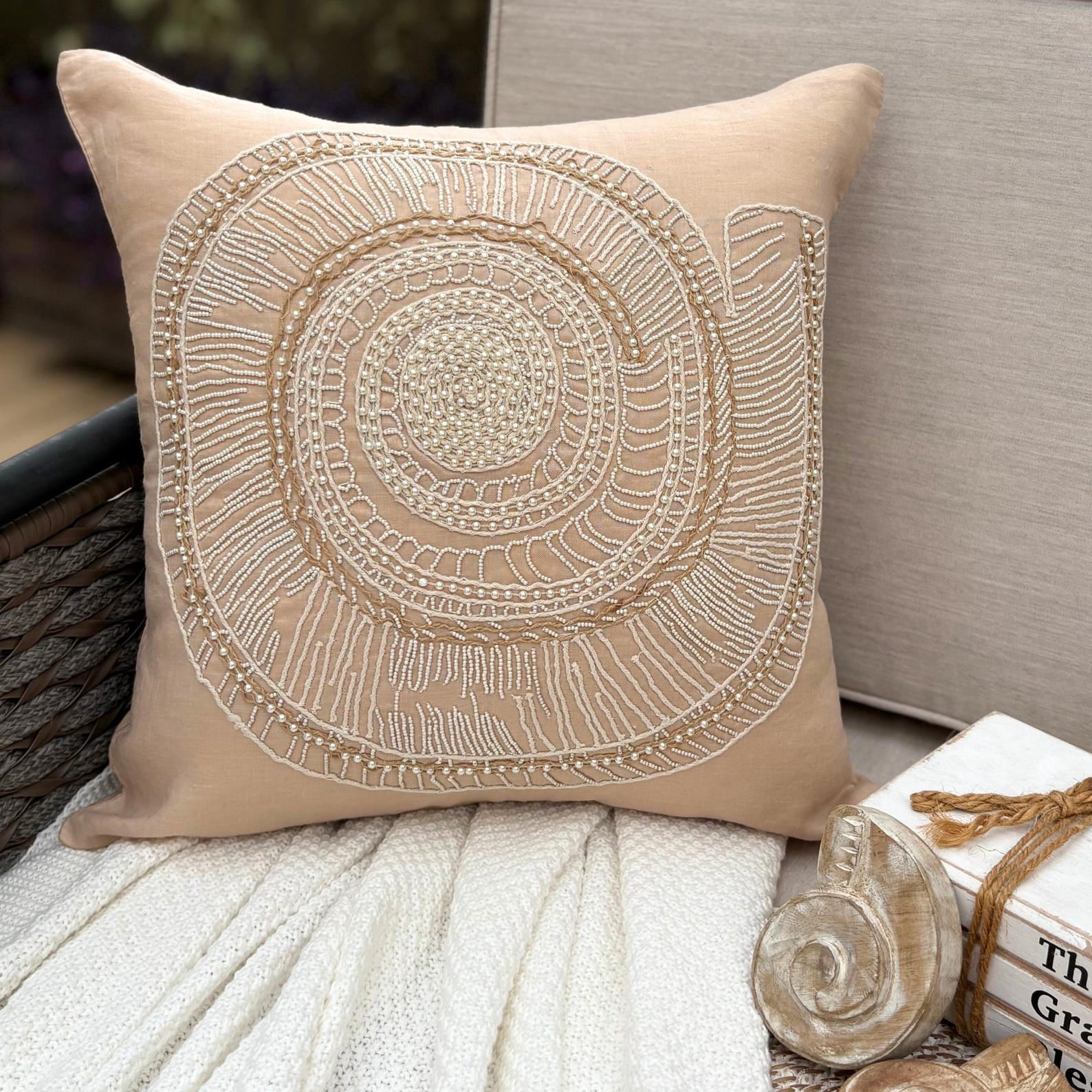 The HomeCentric Toss Pillow Covers Beige Pillow Shams Pearls and Jute ...