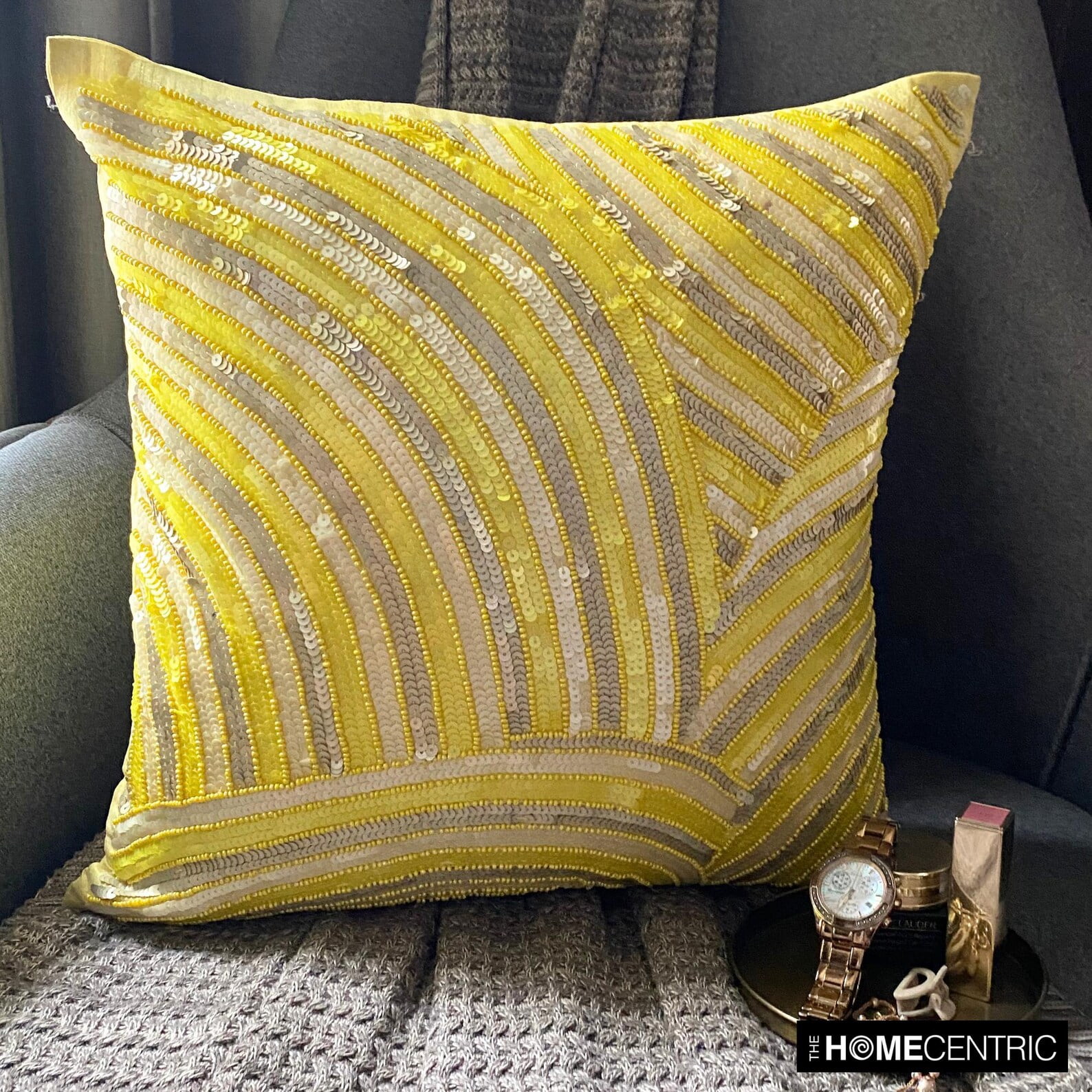 The HomeCentric Yellow Pillow Shams Sequins & Beaded Sparkly Glitter ...
