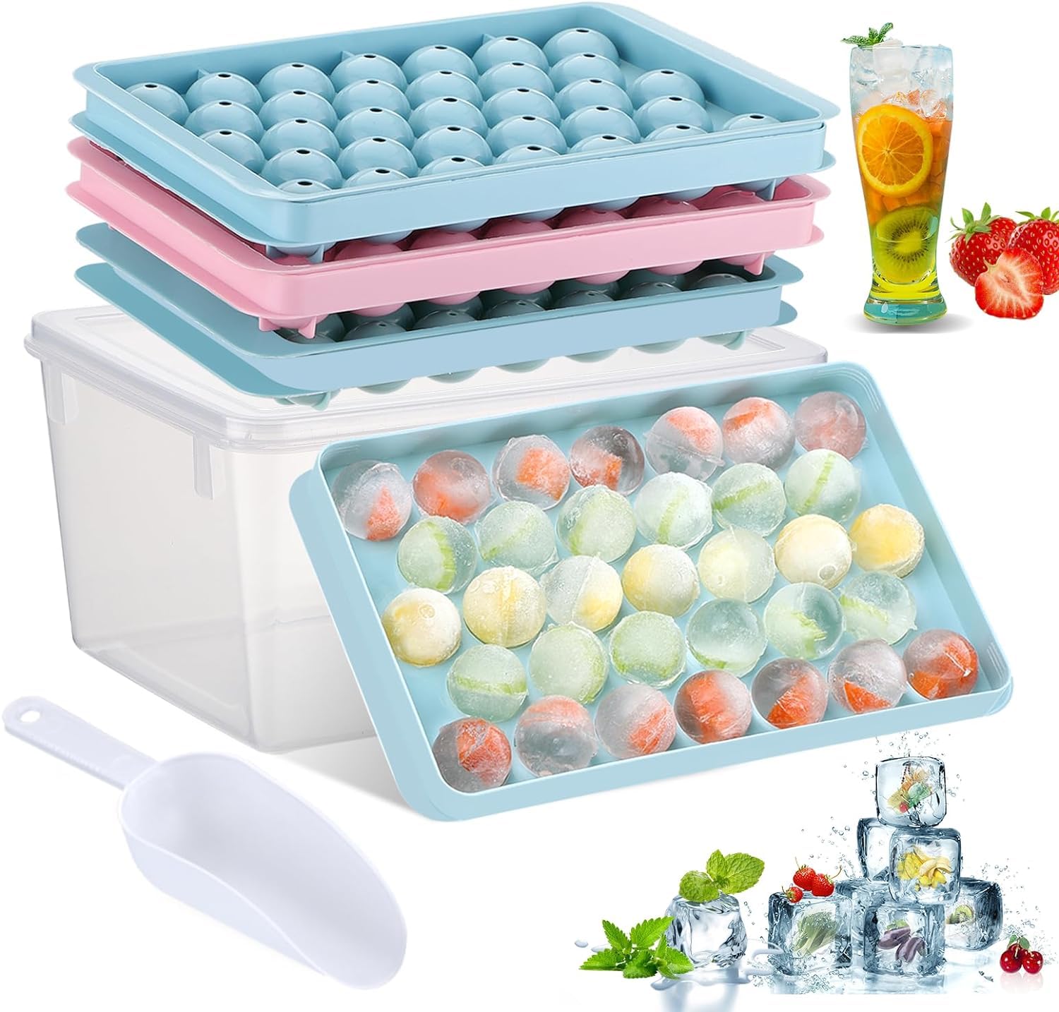 HomeCloud Round Ice Cube Trays 33x399Cubes Perfect for Chilled Drinks ...