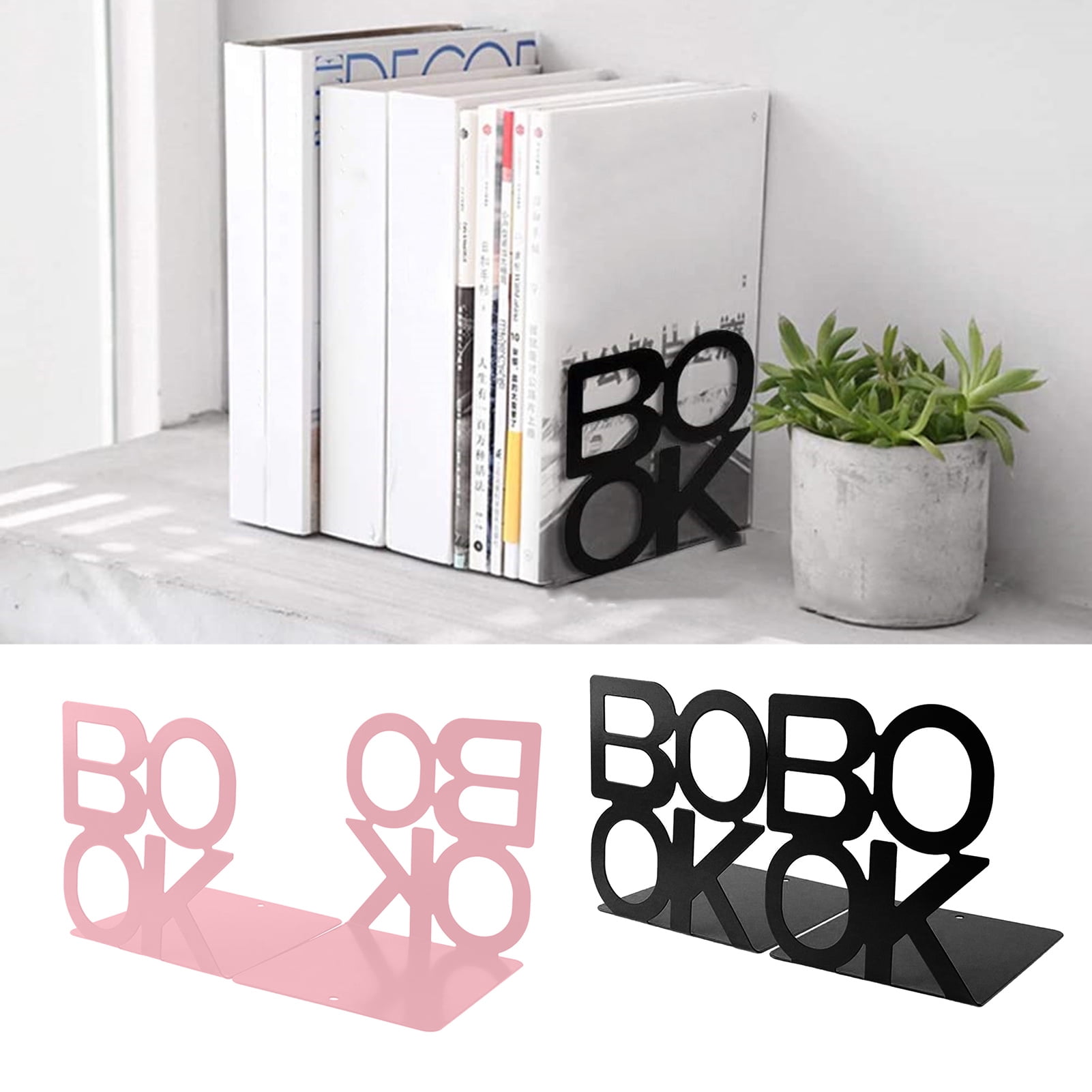 HomeCozy 1 Pair Book Ends Decorative Metal Bookends Heavy Duty Bookrack Supports for Desk Book ...