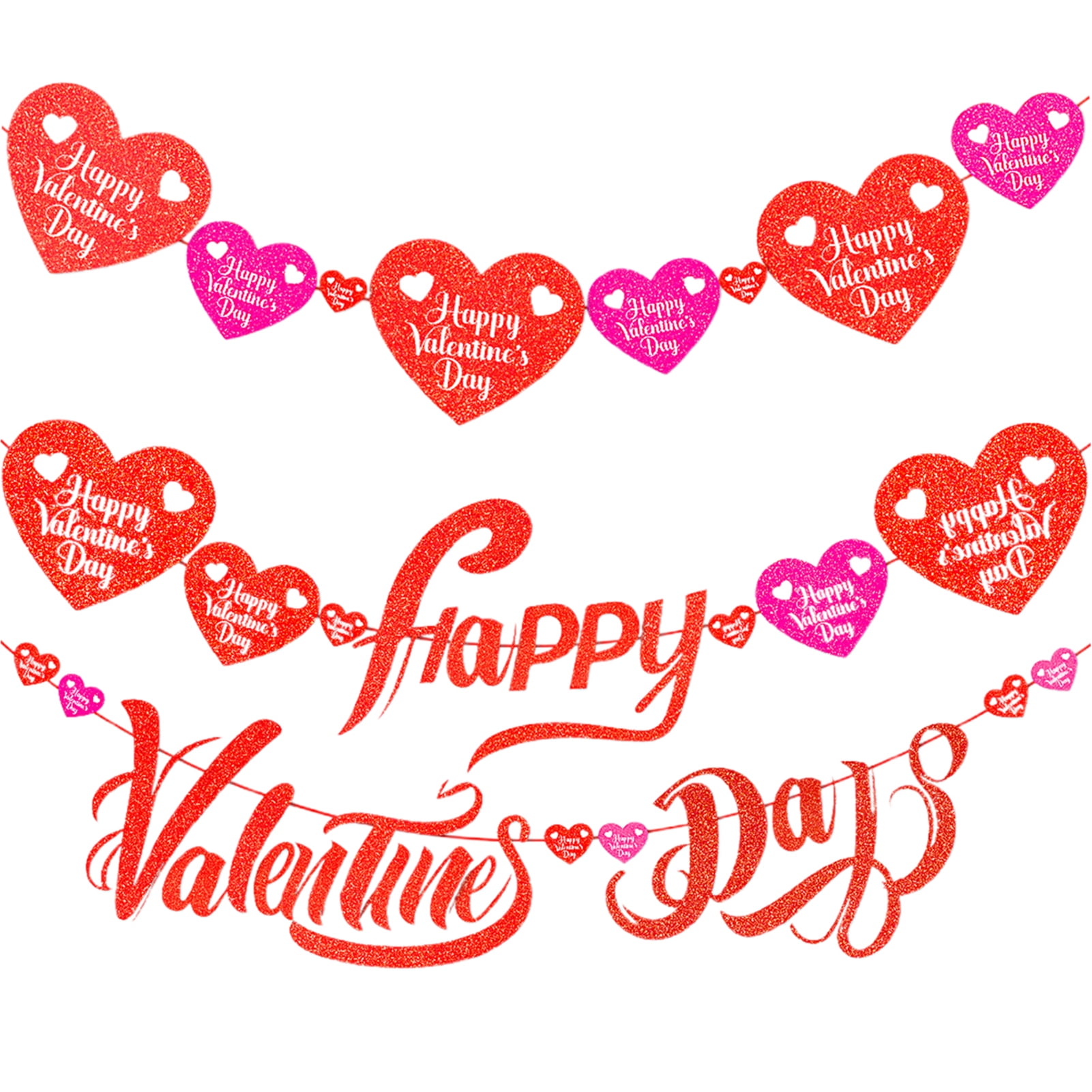 HomeCozy 1 Set Valentine's Day Banner Glitter Love Heart Ceiling ...