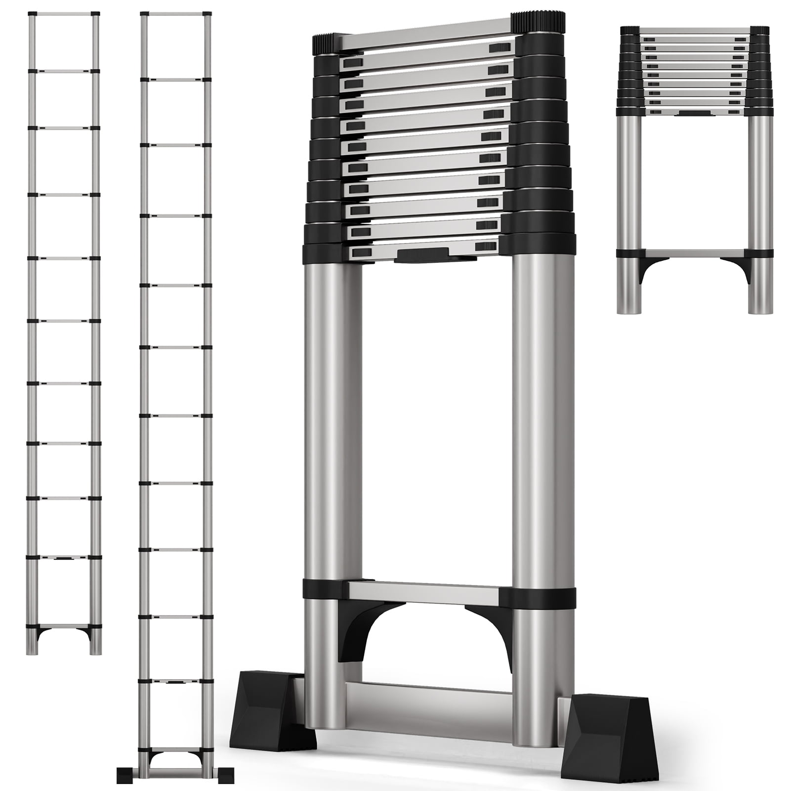 HomeCozy 12.5FT Telescoping Ladder w. Stabilizer/Wheels/Cargo Hold ...