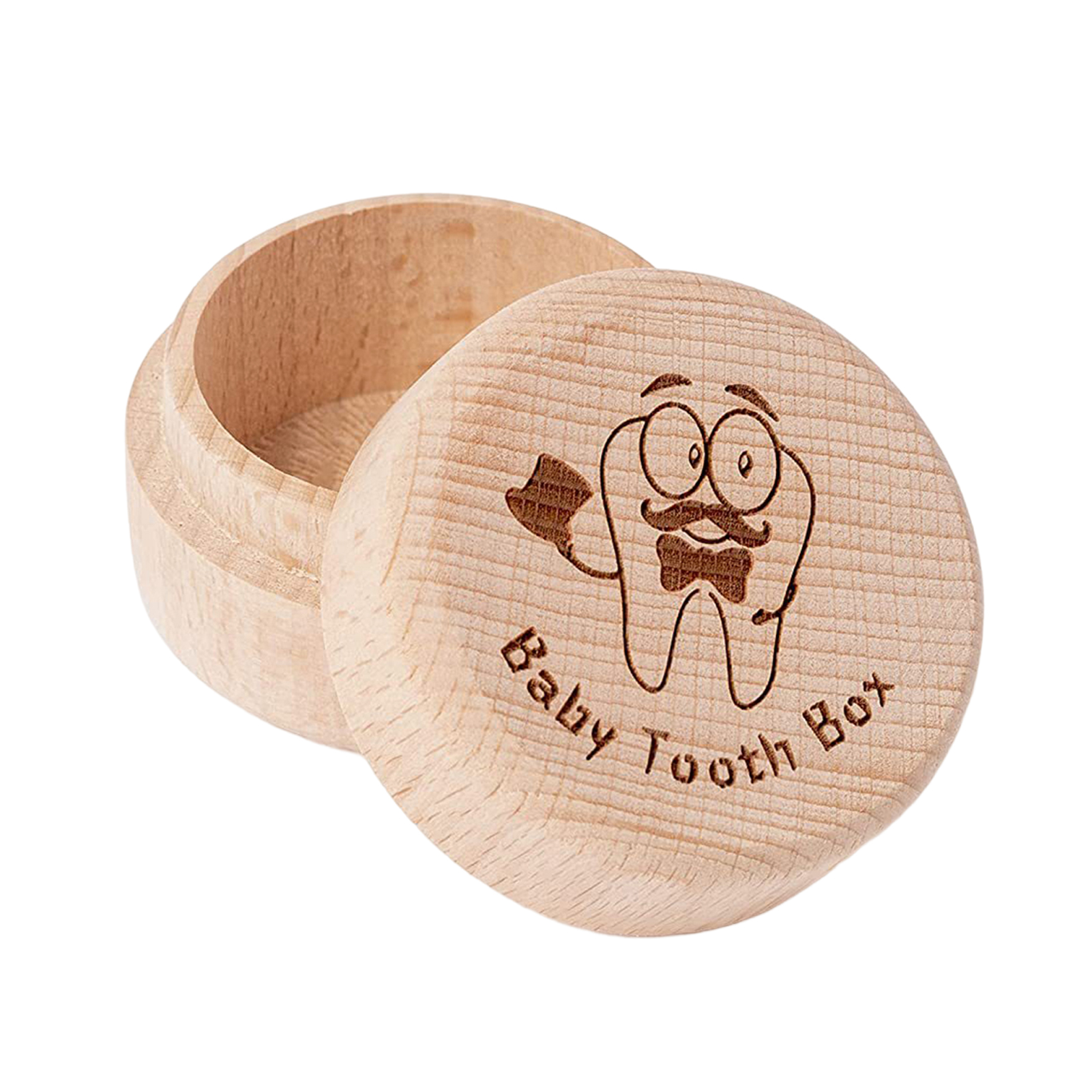 HomeCozy 2 Pcs Milk Teeth Container Tooth Print Natural Wood ...