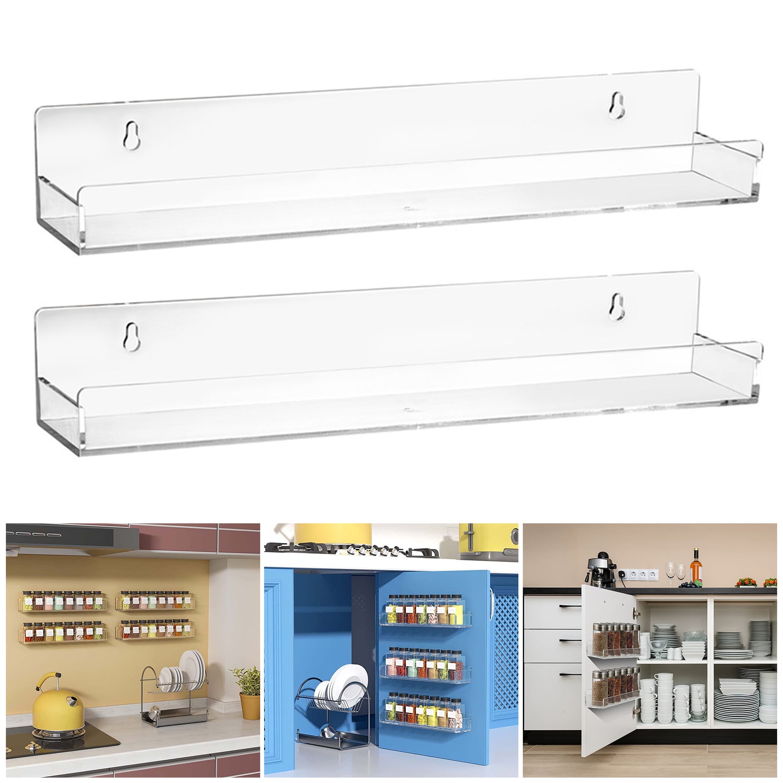 HomeCozy 2Pcs/Set Wall Mount Spice Racks Acrylic Kitchen or Pantry ...