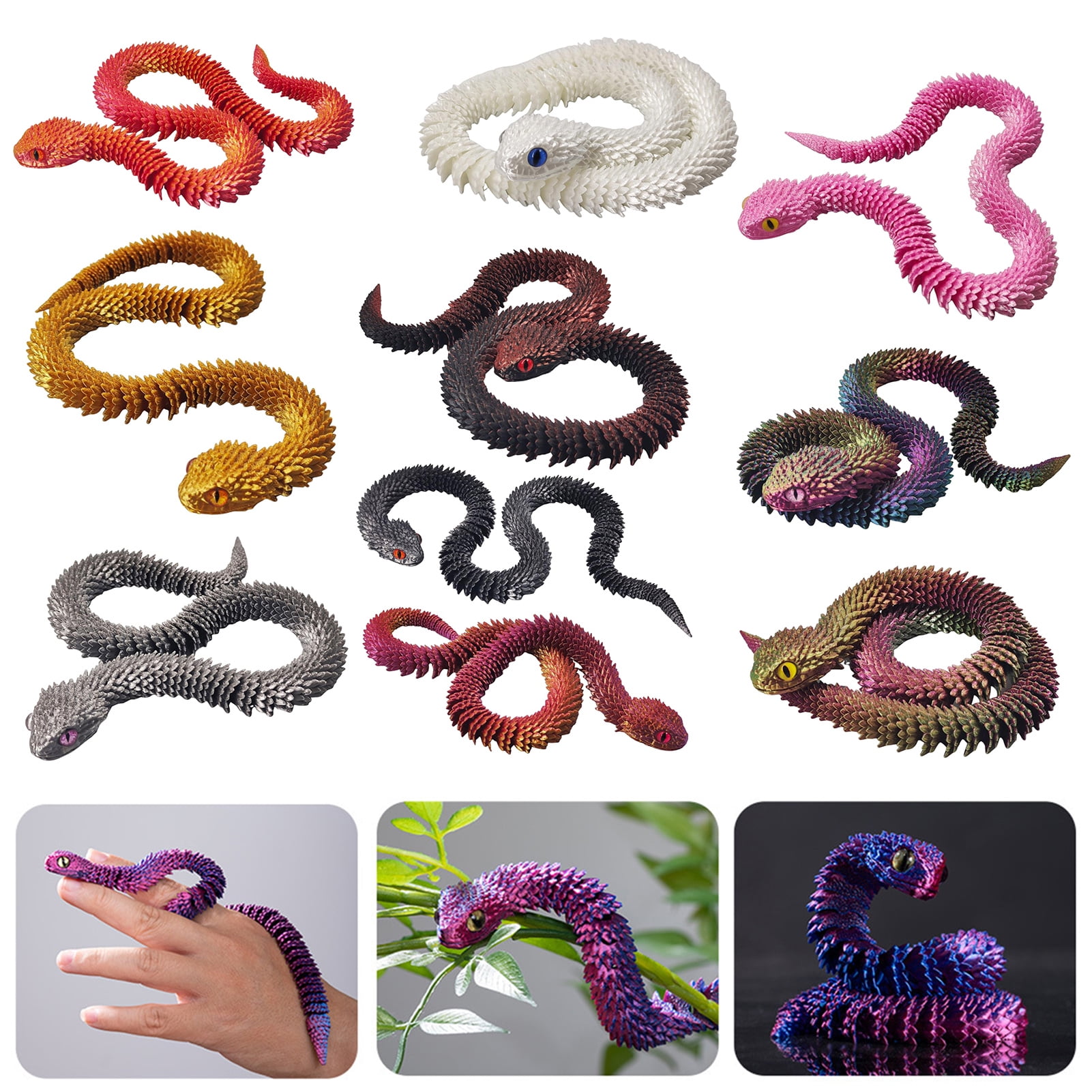 HomeCozy 3D Printed Snake Toy Articulated Viper Figurine Fidget Snake ...