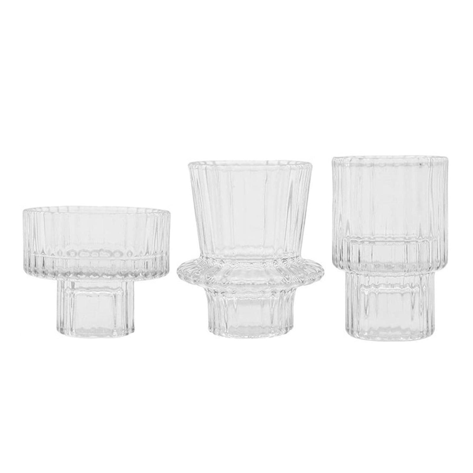 HomeCozy 3Pcs Double-sided Glass Candle Holder Clear Taper Pillar Tealight Scented Candle ...