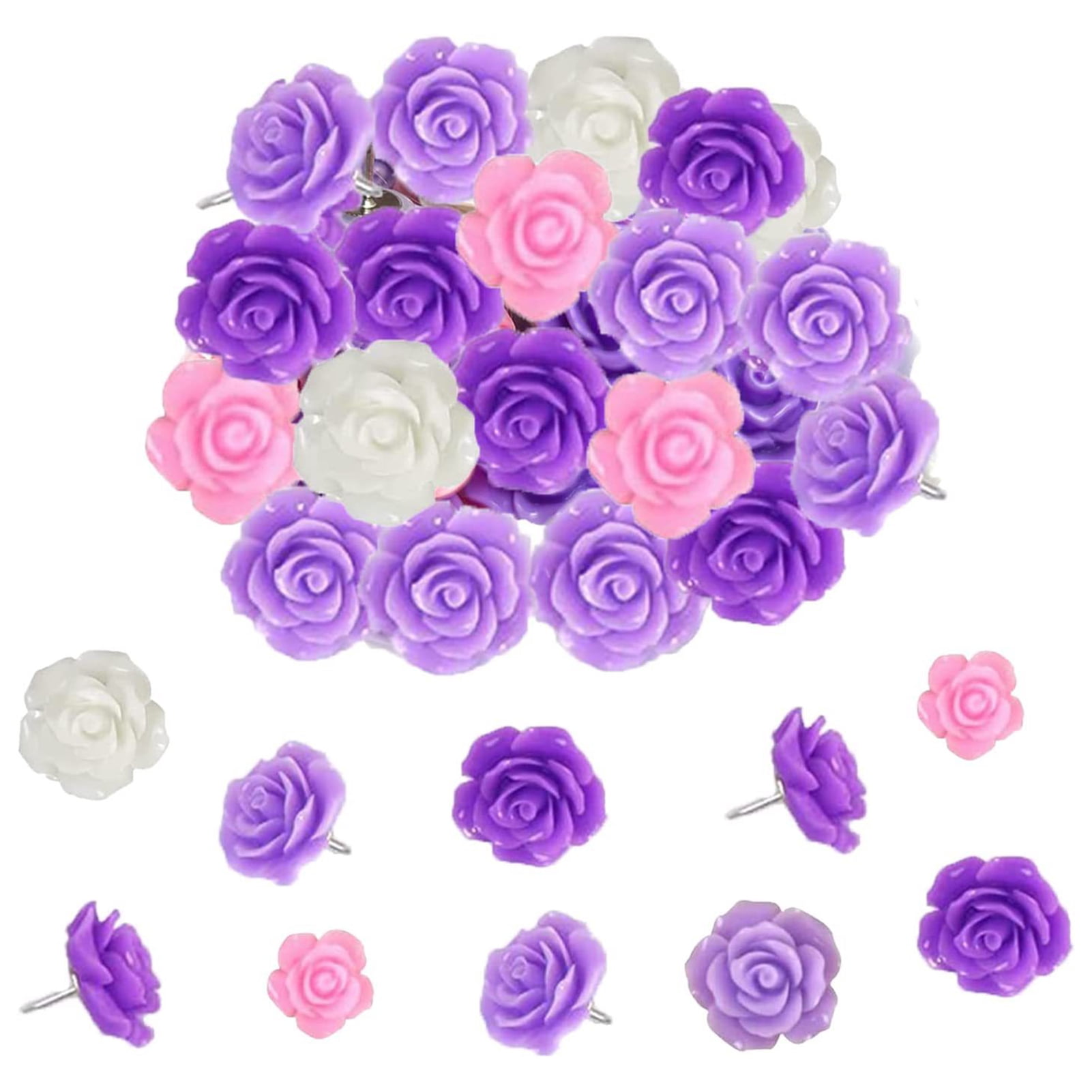 HomeCozy 40Pcs Rose Push Pins Cute Flower Shape Reliable Vivid Design ...
