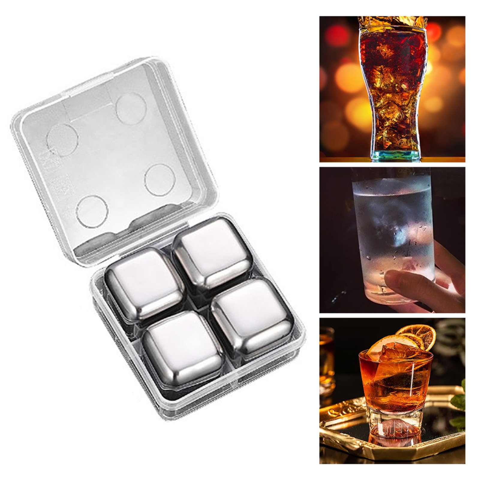 HomeCozy 4Pcs Ice Cubes Food Grade High Durability Stainless Steel ...