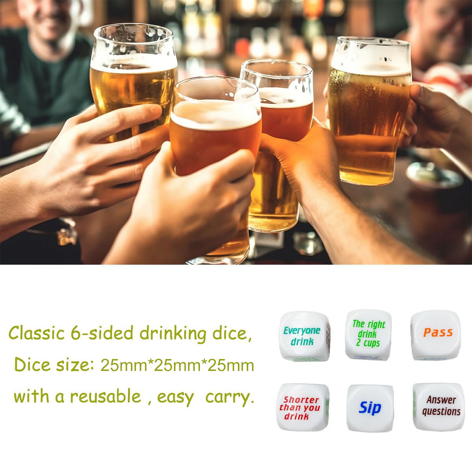 HomeCozy 6Pcs Dice 25MM Drinking Dice 6 Sided Different Letters Smooth ...