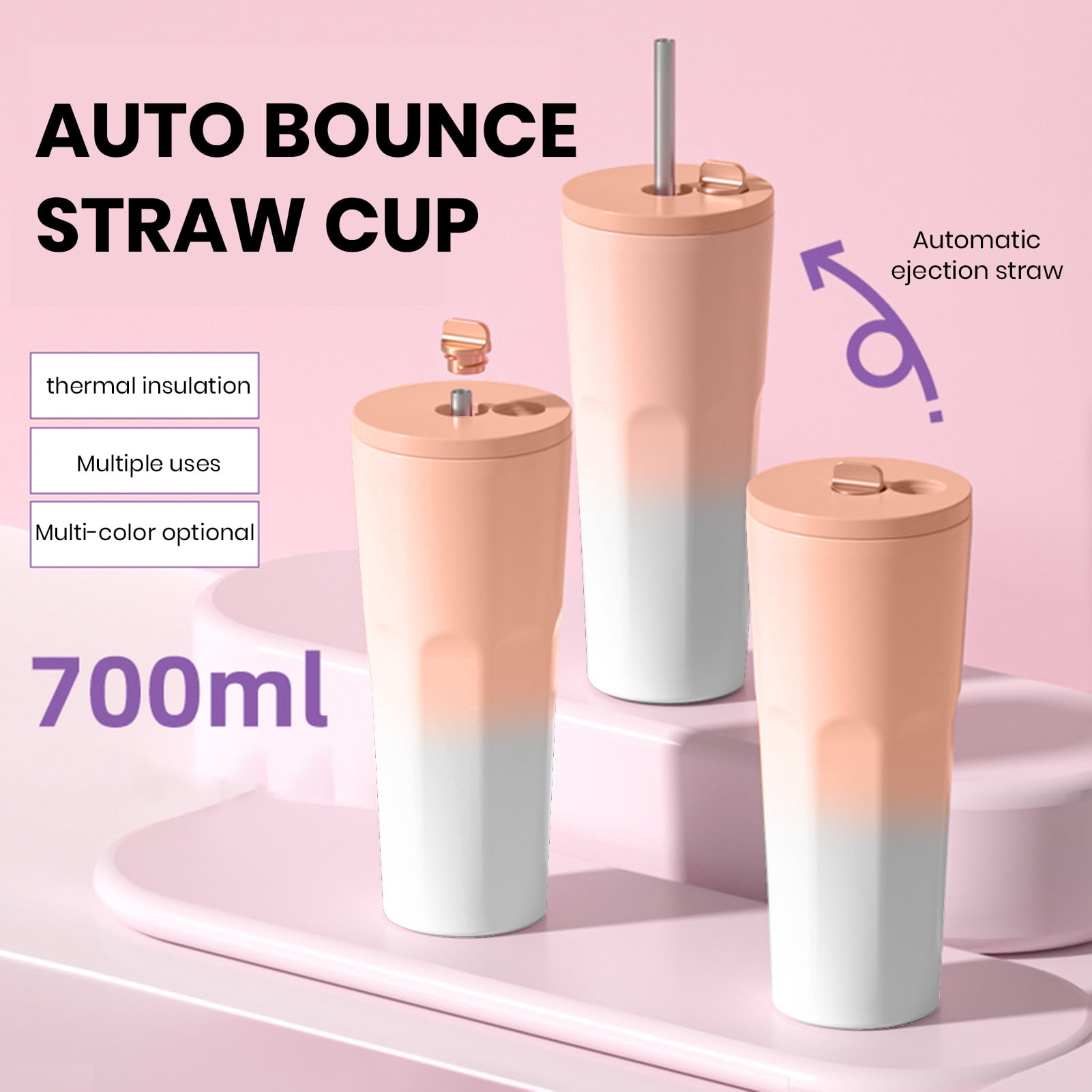 HomeCozy 700ml Insulated Coffee Cup with 3-in-1 Lid Stainless Steel Thermal Tumbler for Hot Cold ...