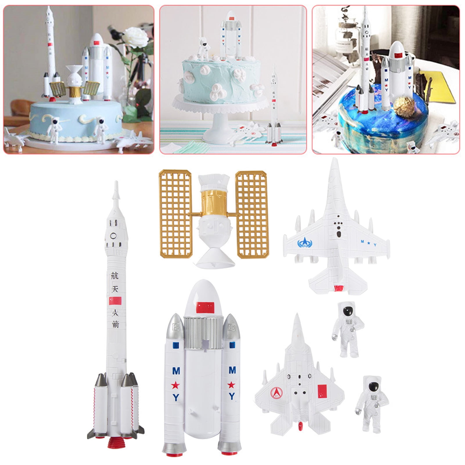 HomeCozy 7Pcs/Set Cake Decorations Kit Rockets Space Station Planes ...