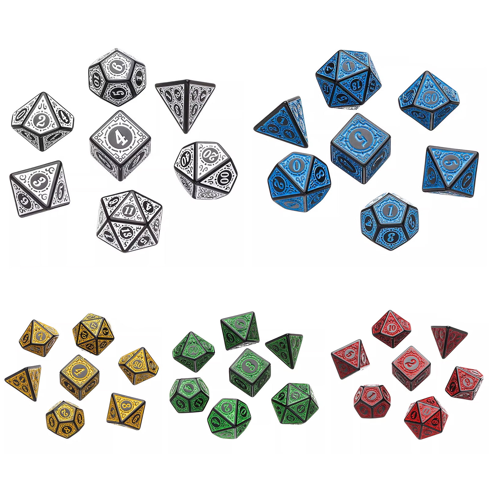 HomeCozy 7Pcs/Set Vintage Multi-sides Dice 4/6/8/10/12/20 Sides Carved ...