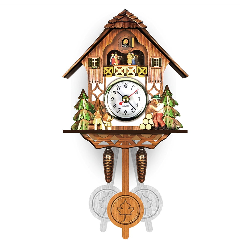HomeCozy Antique Wooden Hanging Cuckoo Wall Time Alarm Clock Home ...