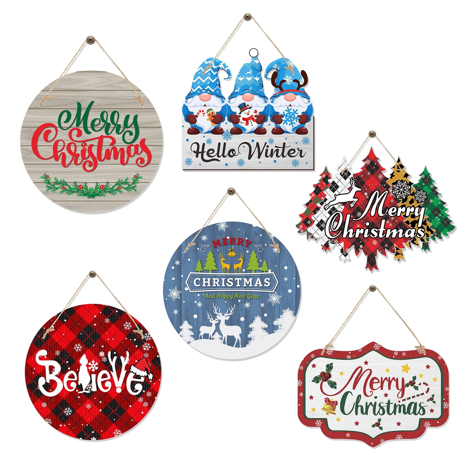 HomeCozy Christmas Paper Door Sign Gnome Tree Elk Pattern Indoor ...