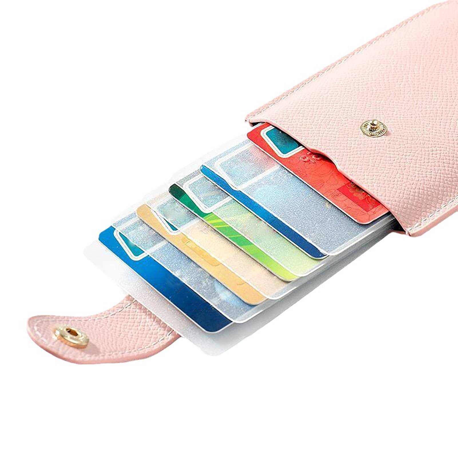 HomeCozy Faux Leather Card Holder Large Capacity Pull-out 6 Slots Solid ...