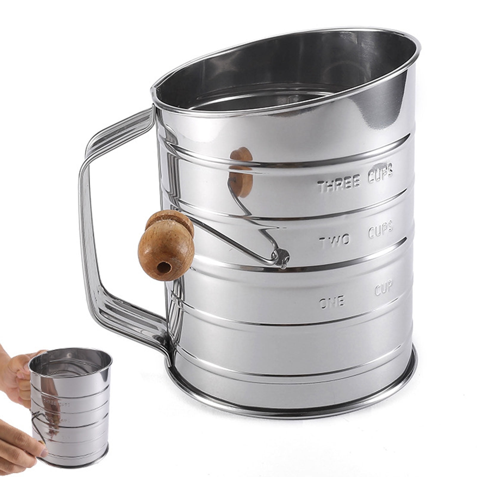 HomeCozy Flour Sifter Semi-automatic Handheld Hand-crank Sieve ...