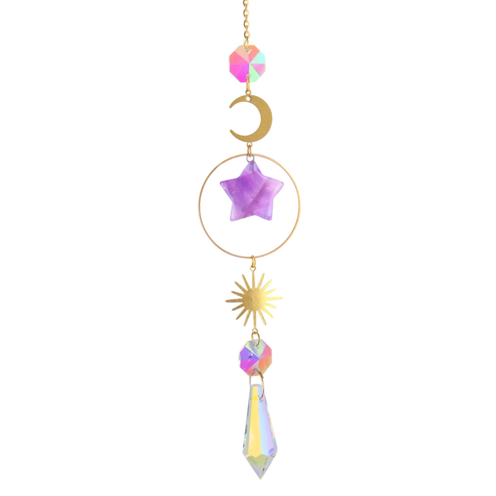 HomeCozy Hanging Sun Catcher Shiny Rainbow Maker Agate Moon Star Prisms ...