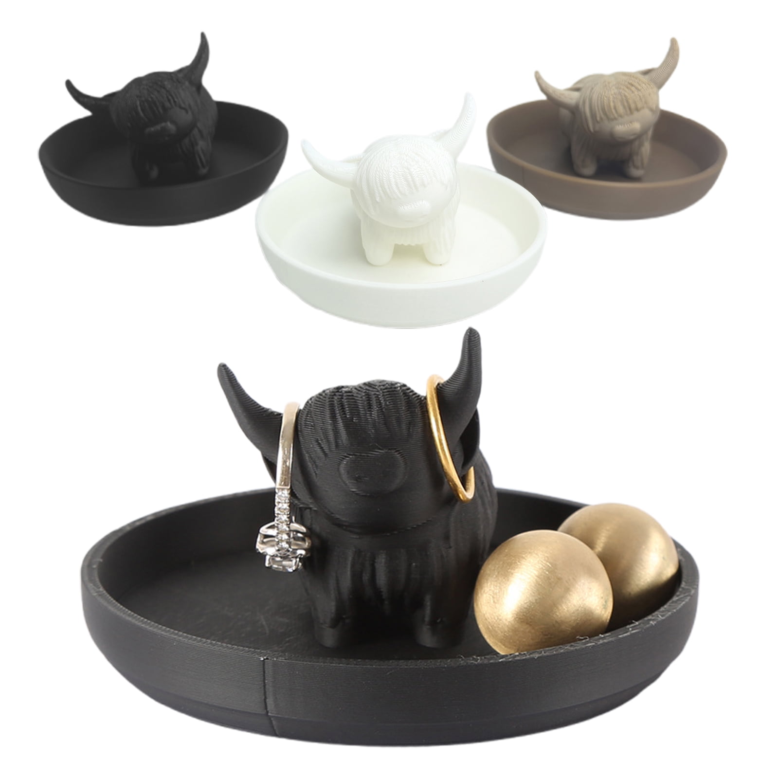 HomeCozy Highland Cow Ring Holder Mini Highland Cow Ring Dish Plastic ...