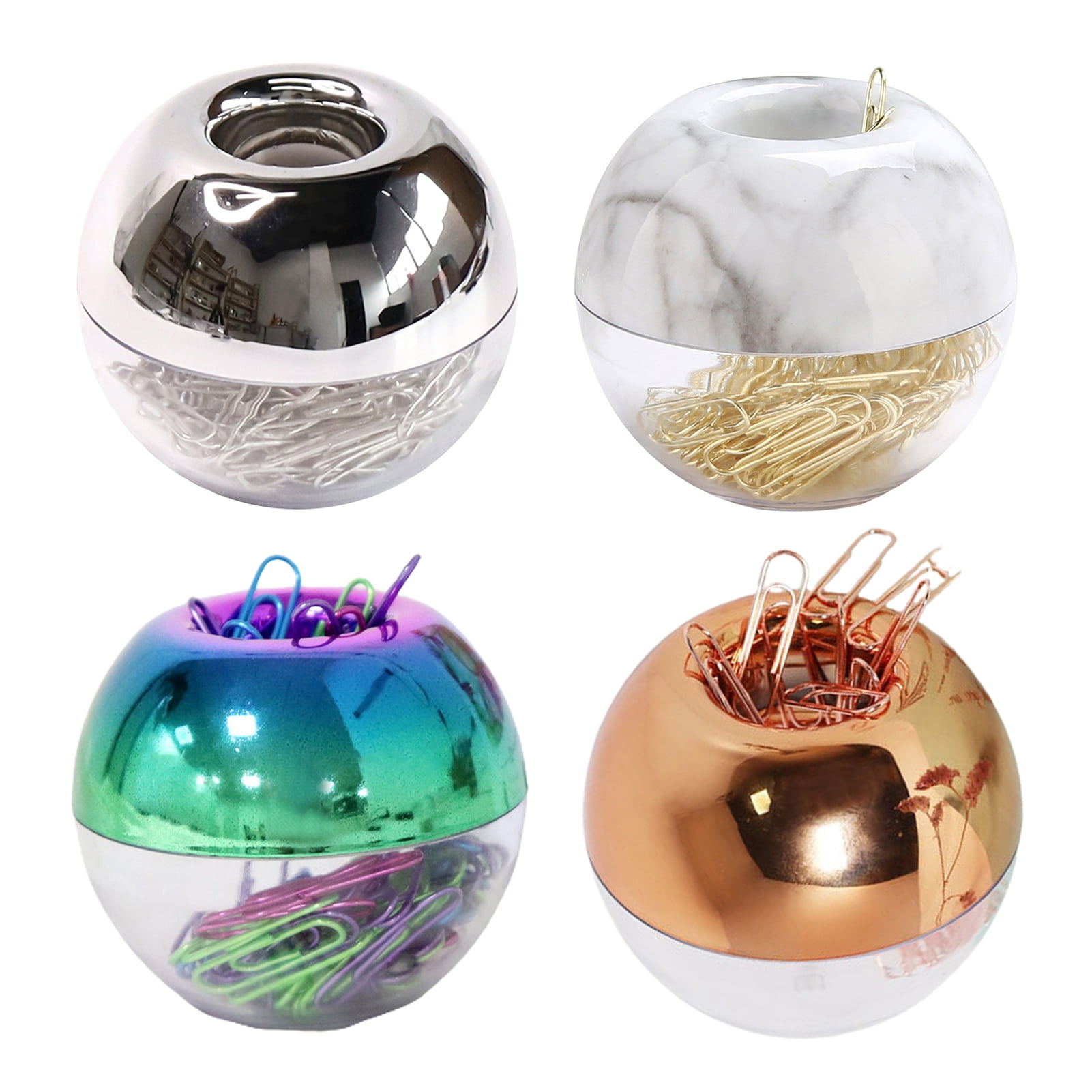 HomeCozy Magnetic Paper Clip Holder with 100 Clips Marble Metallic ...