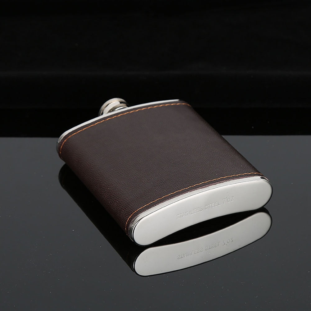 HomeCozy Men Faux Leather Wrapped Stainless Steel Vodka Whiskey Alcohol ...