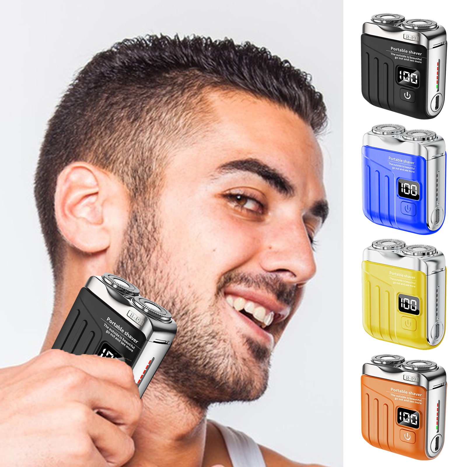 HomeCozy Mini Electric Shaver Double Rings LED Display USB Rechargeable ...